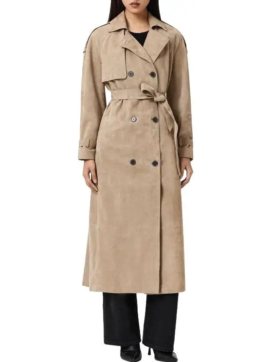 ALLSAINTS Reed Suede Trench Coat - Taupe Brown