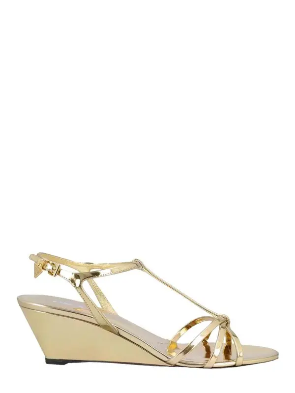 Prada Leather T-strap Wedge Sandals - Gold