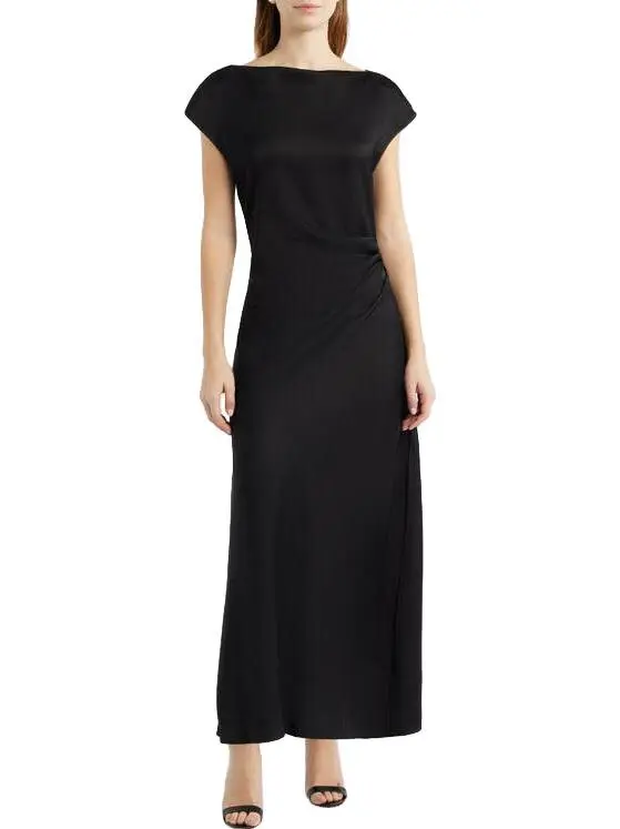 Sam Edelman Side Ruched Satin Maxi Dress - Black