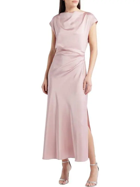 Sam Edelman Side Ruched Satin Maxi Dress - Dusty Pink