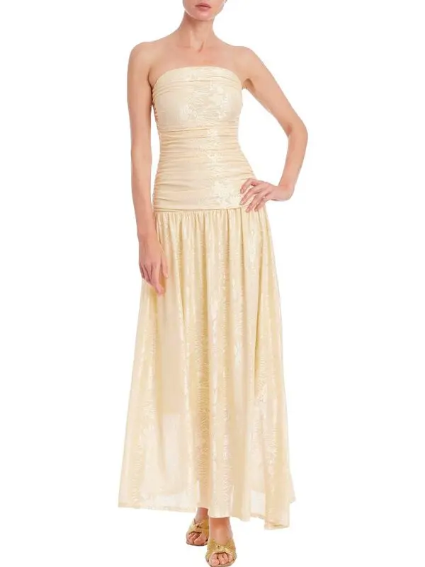 Badgley Mischka Floral Jacquard Strapless Gown - Buttercup