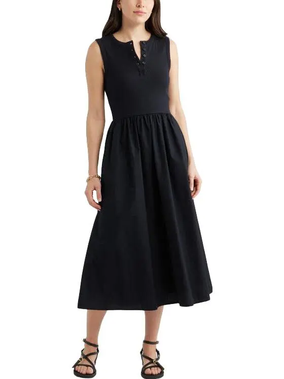 Caslon Sleeveless Mixed Media Midi Dress - Black