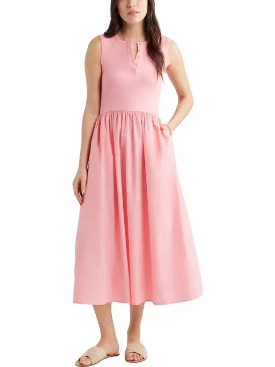 Caslon Sleeveless Mixed Media Midi Dress - Pink Dianthus