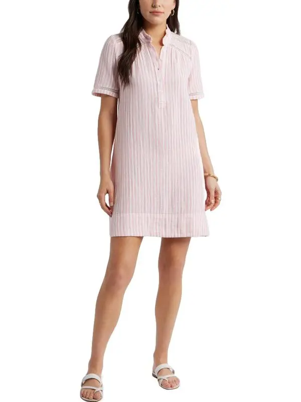Caslon Ruffle Embroidered Inset Cotton Shift Dress - Pink Dianthus Brianne Stripe