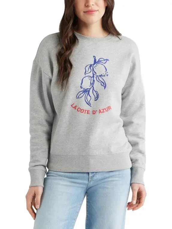 Caslon Embroidered Lemon Azur Graphic Sweatshirt - Grey Heather Lemon Graphic