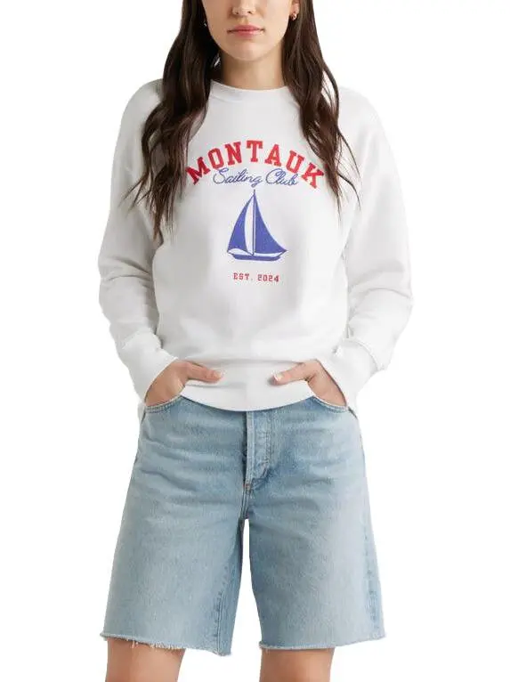 Caslon Embroidered Montauk Sailing Graphic Sweatshirt - White Montauk Sailing