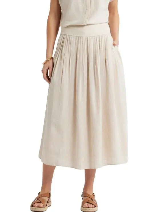 Caslon Pull-on Linen Blend Midi Skirt - Flax