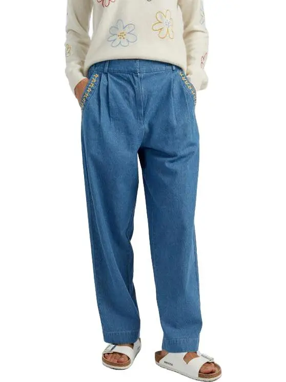 Chinti & Parker Chambray Daisy Wide-leg Trousers - Spring Blue