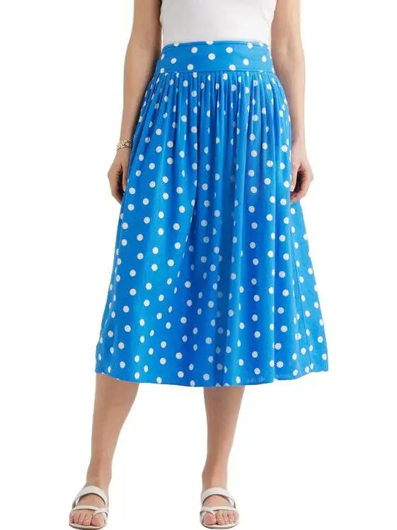 Caslon Pull-on Linen Blend Midi Skirt - Blue Palace Tulla Dot
