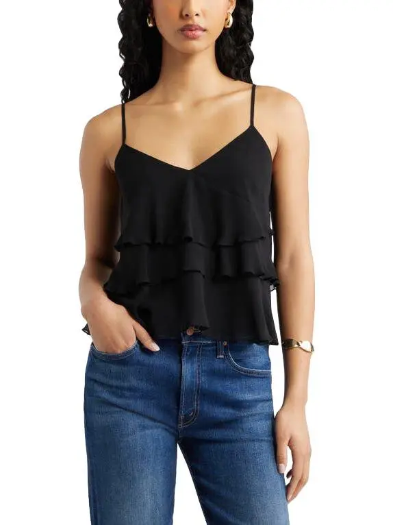 OPEN EDIT Ruffle Tiered Camisole - Black