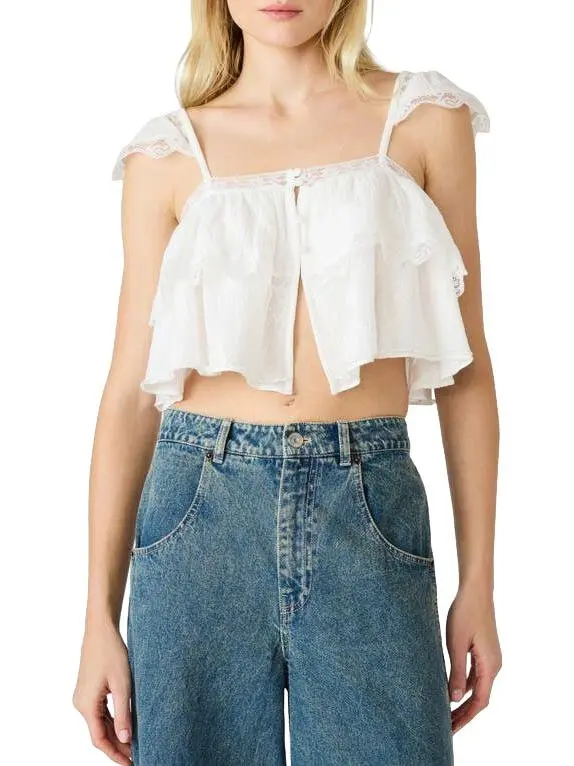 Steve Madden Leta Lace & Ruffle Crop Tank - Snow White