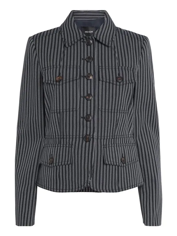 ME+EM Cotton Twill Striped Slim Jacket - Navy