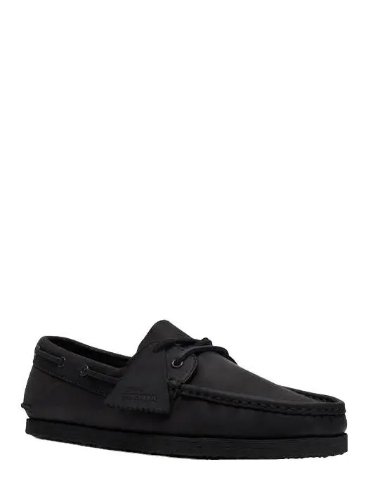 Clarks Godney Leather Boat Shoe - Black Leather