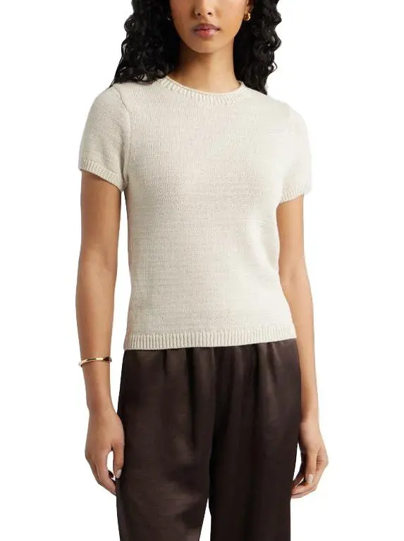 OPEN EDIT Short Sleeve Cotton-blend Sweater - Ivory Dove