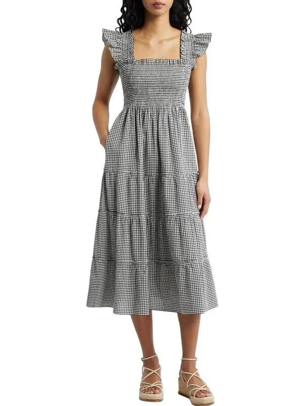 Hill House Home The Ellie Gingham Nap Midi Dress - Black/sand Gingham