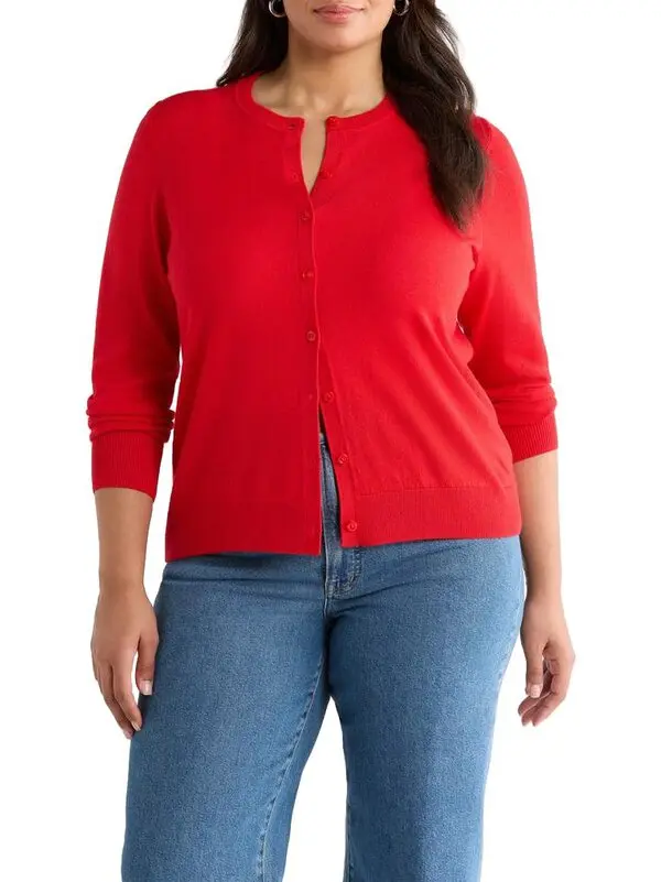 Caslon Merino Wool Blend Crewneck Cardigan - Red Radish