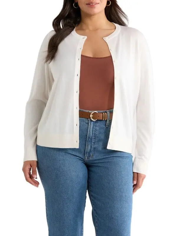 Caslon Merino Wool Blend Crewneck Cardigan - White