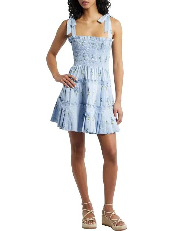 Hill House Home Ribbon Smocked Pleated Minidress - Bluebell Waltz
