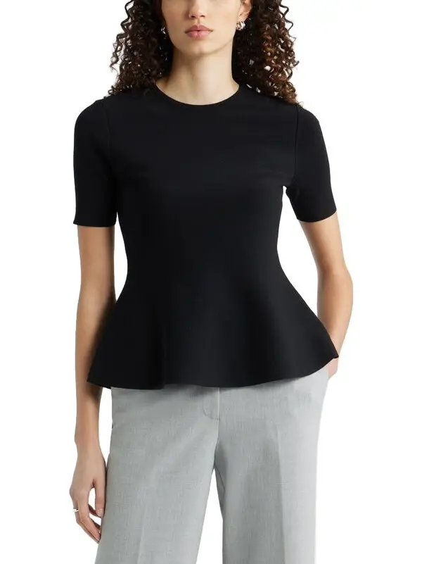 Nordstrom Short Sleeve Peplum Sweater - Black
