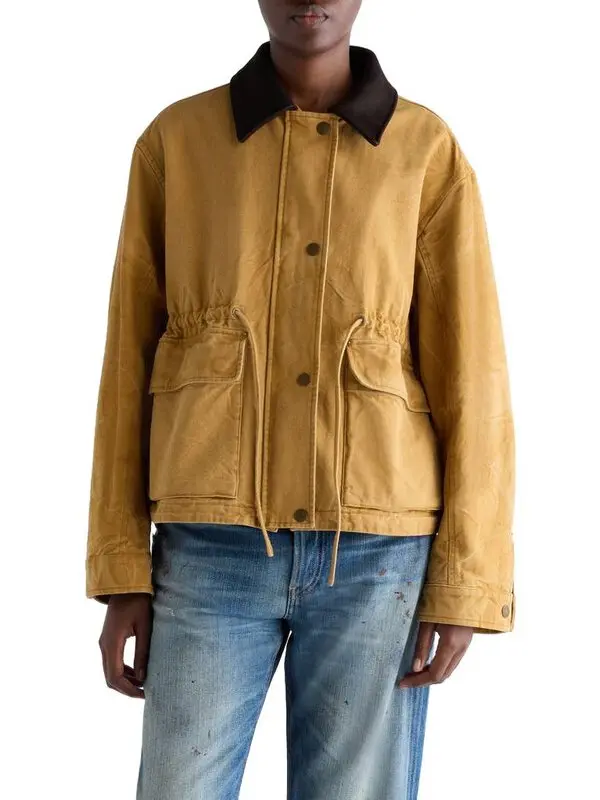 Acne Studios Canvas Work Jacket With Leather Collar - Rust Brown