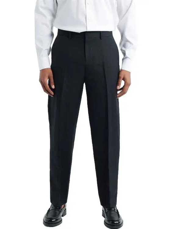 OPEN EDIT Linen Blend Tapered Leg Trousers - Black