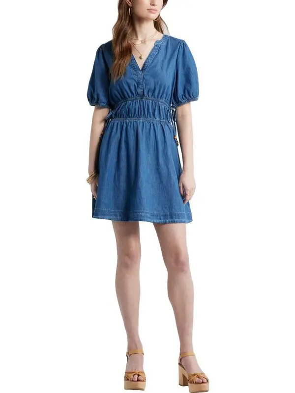 Treasure & Bond Cotton Chambray Mini Dress - Medium Wash