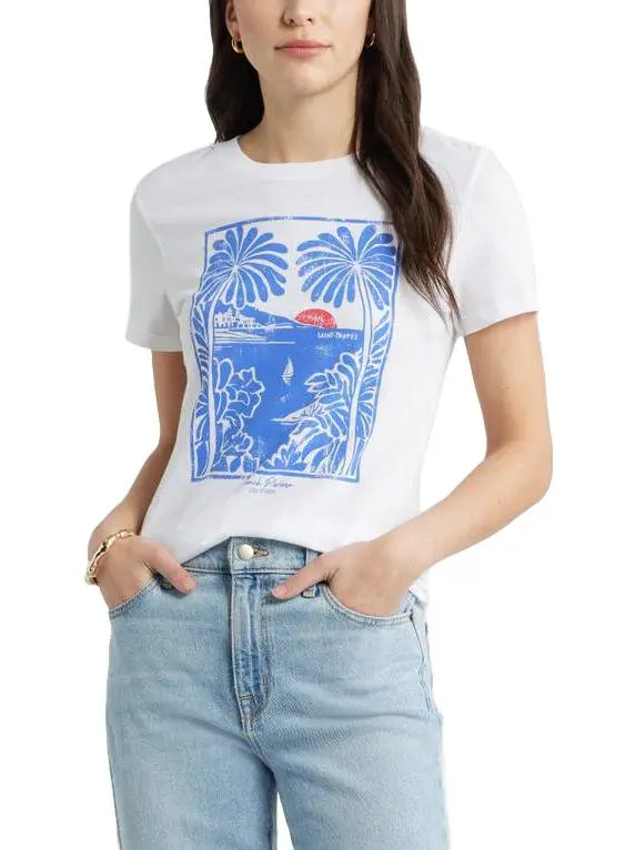 Caslon Palm Block Graphic T-shirt - White Palm Block Print