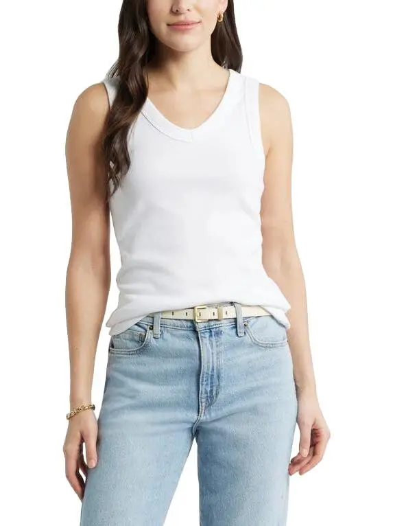 Caslon V-neck Ribbed Cotton Tank - White