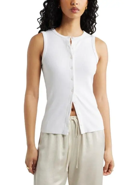 OPEN EDIT Ribbed Button-up Tank - White