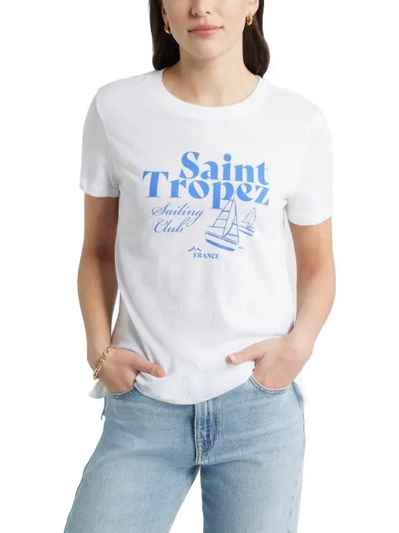 Caslon Saint Tropez Cotton Graphic T-shirt - White Sailboat Tropez