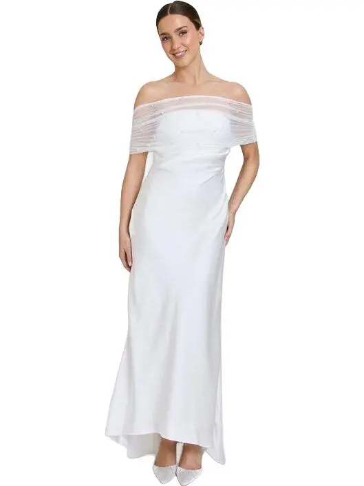 SIX STORIES Beaded Satin Midaxi Dress - White
