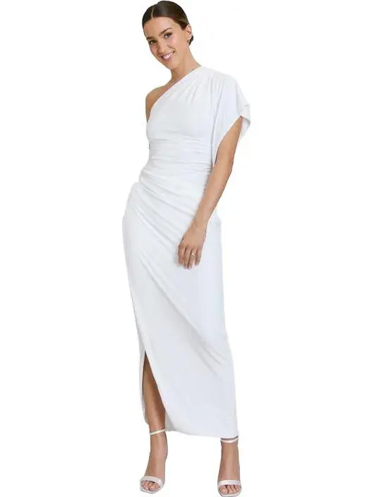 SIX STORIES Asymmetric Draped Occasion Dress - White
