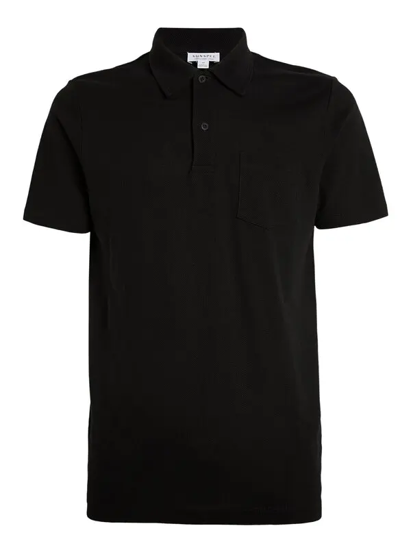 Sunspel Supima Cotton Riviera Polo Shirt - Black