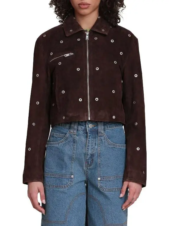 Avec Les Filles Grommet Detail Suede Jacket - Chocolate