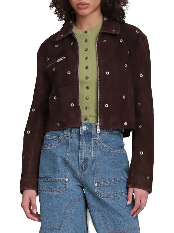 Avec Les Filles Grommet Studded Suede Jacket - Chocolate