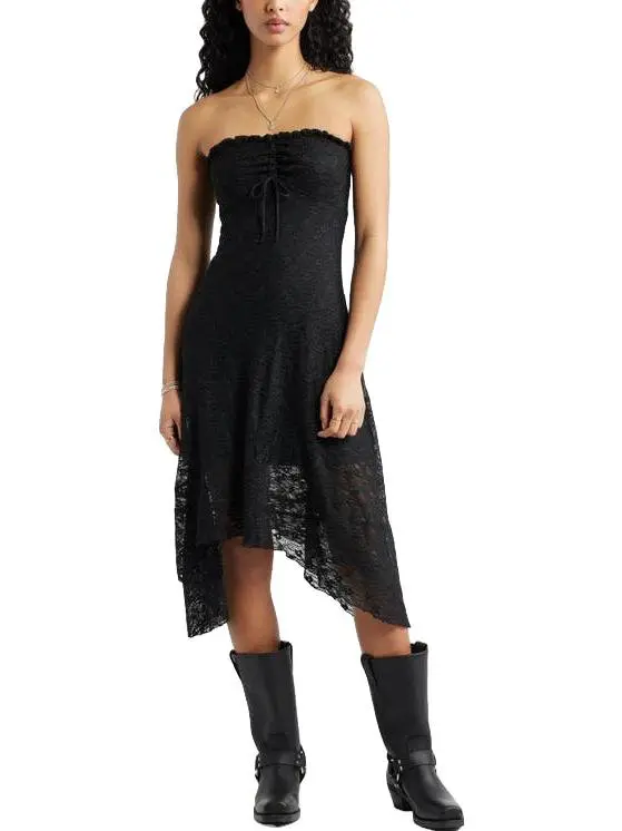 Bp. Strapless Lace Asymmetric Hem Dress - Black