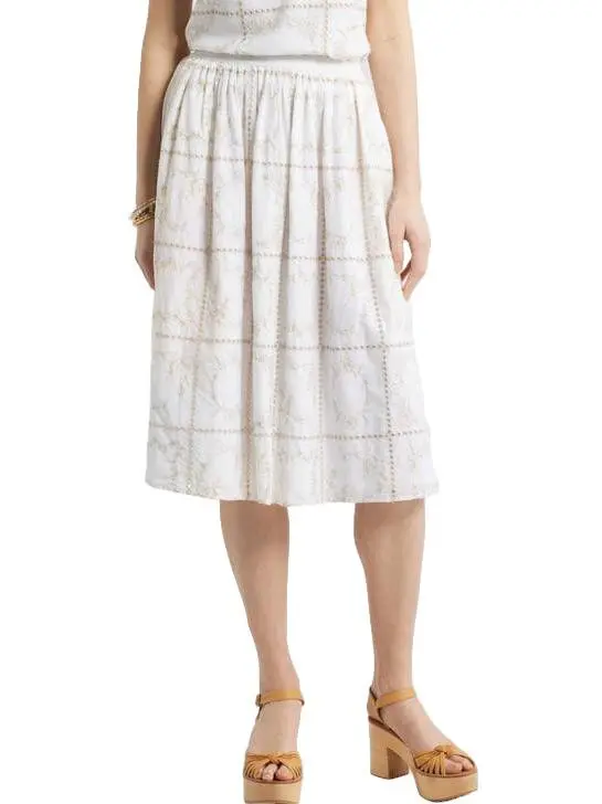 Treasure & Bond Cotton Eyelet Midi Skirt - White