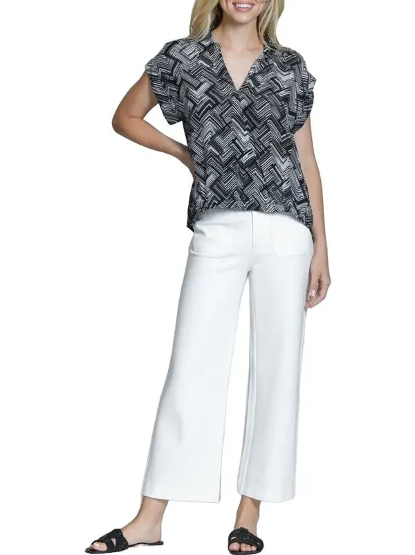 APNY Geo Print Faux Wrap Woven Shirt - Blackwhite