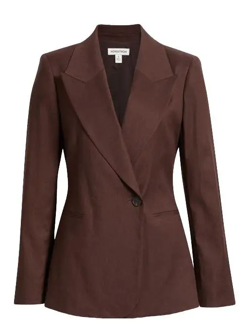 Nordstrom Double-breasted Linen-blend Blazer - Brown Roast