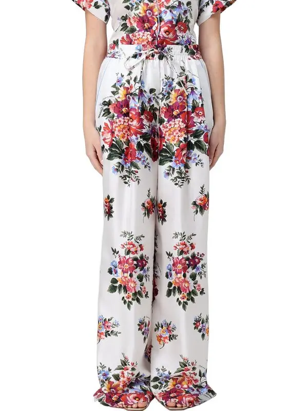Dolce & Gabbana Floral Silk Wide-leg Trousers - White