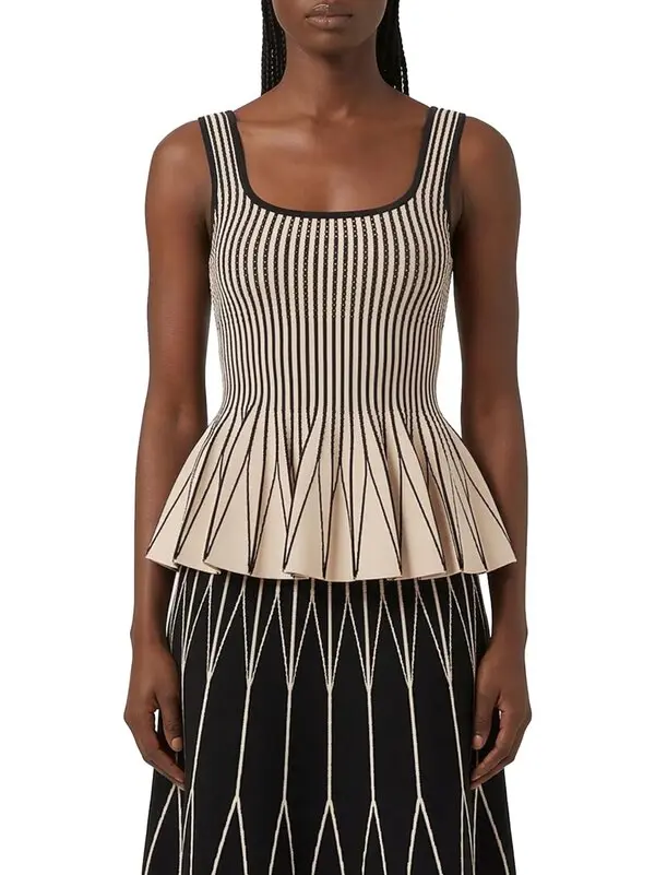 Elisabetta Franchi Two Tone Knit Top With Adjustable Belt - Butter