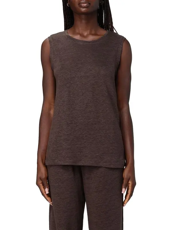KANGRA Sleeveless Linen Knit Top - Coffee