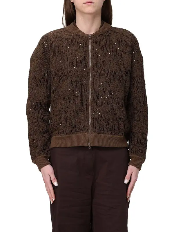 KANGRA Cotton Blend Sequined Bomber Cardigan - Coffee