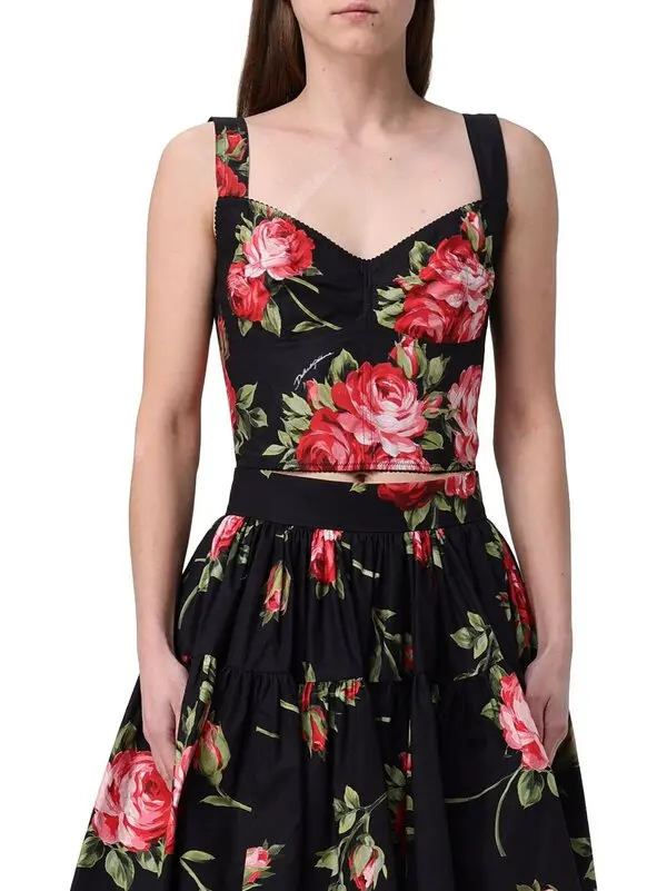 Dolce & Gabbana Floral Cotton Blend Corset Top - Black