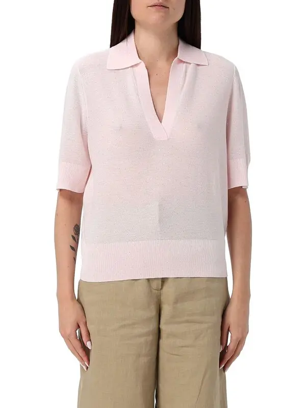 KANGRA Viscose Knit Polo With Sequin Embellishments - Pink
