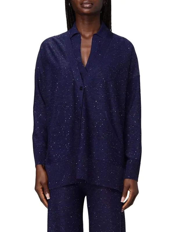 KANGRA Viscose Blend Cardigan With Sequins - Blue