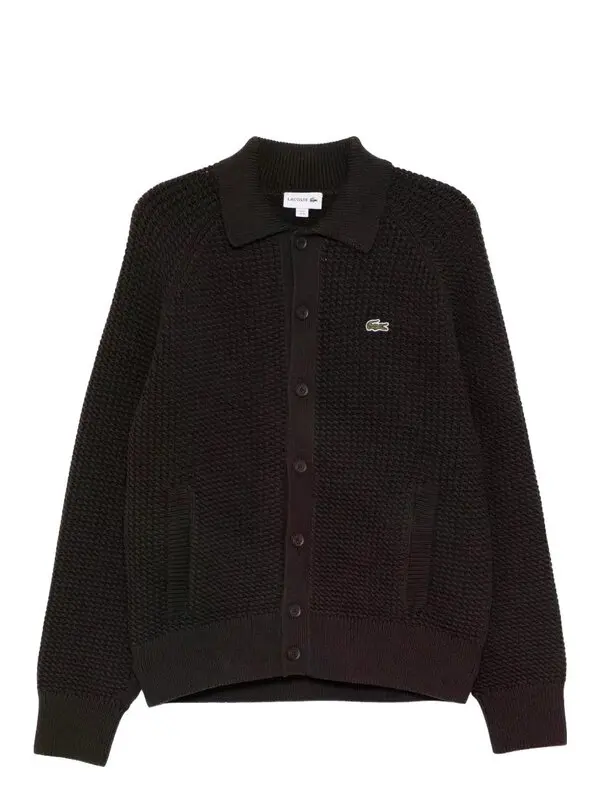Lacoste Logo-patched Long-sleeve Cardigan - Brown