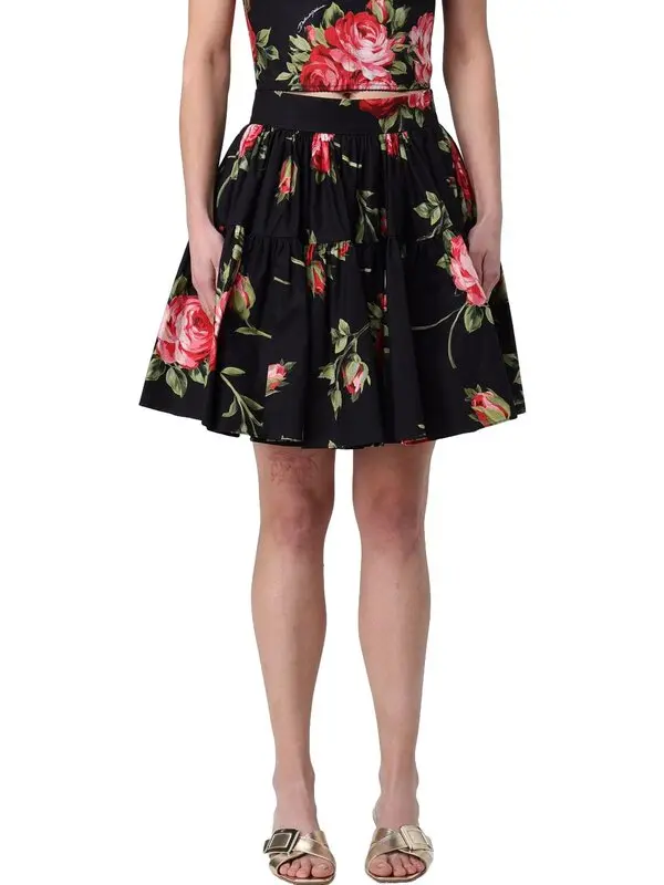 Dolce & Gabbana Black Floral Cotton A-line Skirt - Multicolor