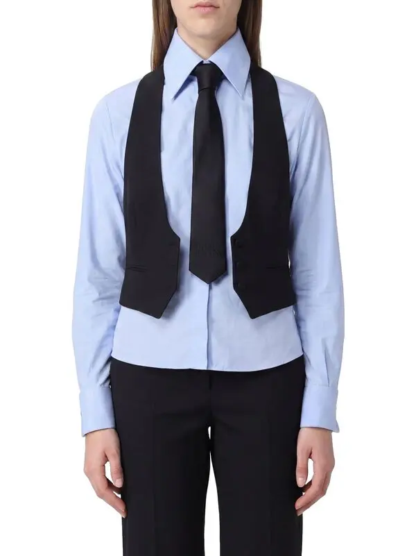 Elisabetta Franchi Cotton Shirt With Vest And Tie - Black