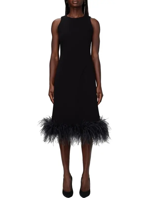 Max Mara Feather Trimmed Dress - Black